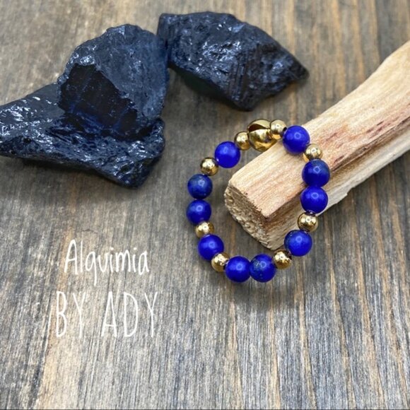 Alquimia | Jewelry | Lapis Lazuli And Gold Beaded Ring Band | Poshmark